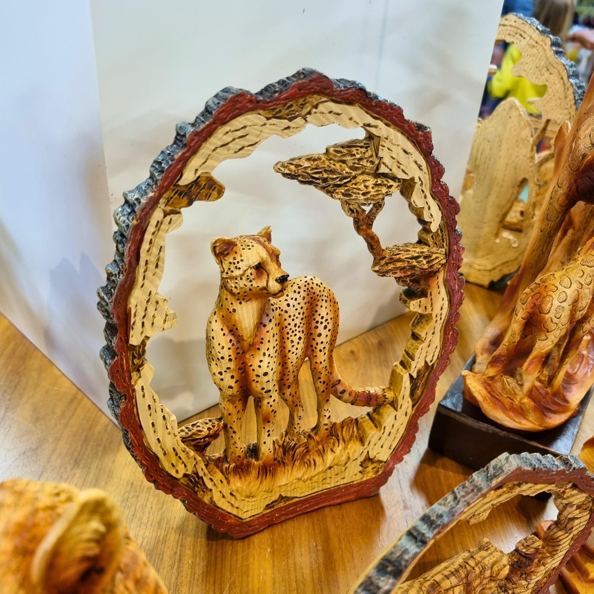 Carved Wood-effect Safari Animals in Round Log, 19x20cm, 3 Decorative ...