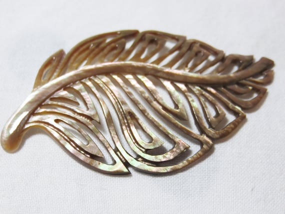 Natural Huge Iridescent Oyster Shell Carved Feather 41x69mm | Etsy