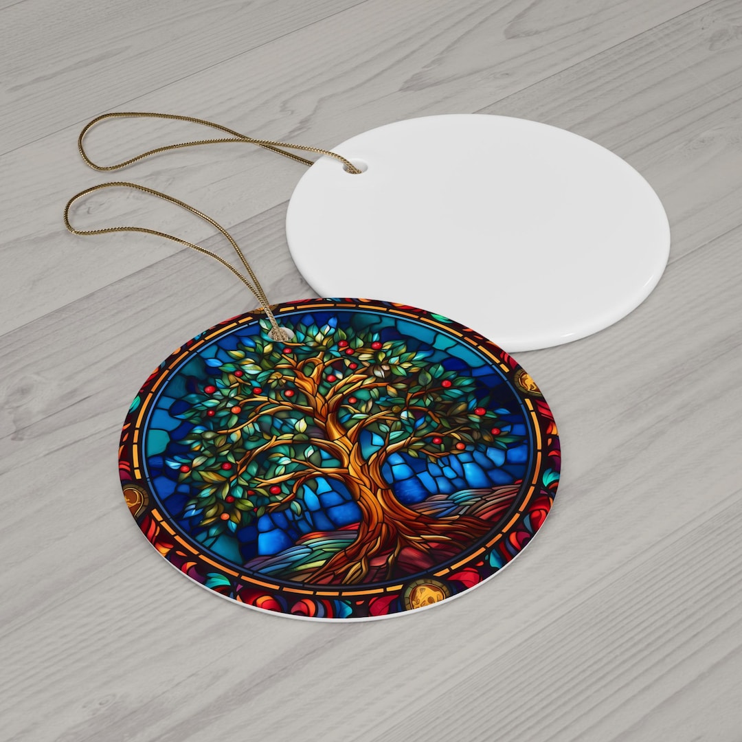 Tree of Life Christmas Ornament, Faux Stained Glass Ornaments, Tree of ...