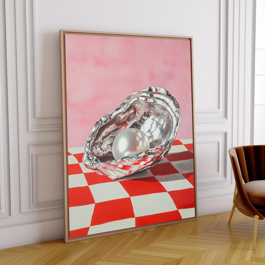Modern Art Surrealist Pearl | Oyster Painting | Vibrant Checkered ...
