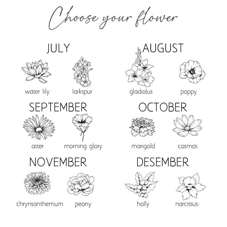 Digital Two Names Birth Month Flower Tattoo Designs, Birth Flower ...
