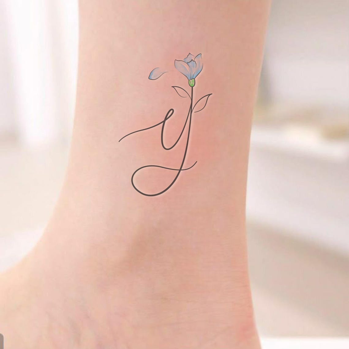 Custom Initial Tattoo Designs With Flower, Floral Initial Tattoo ...