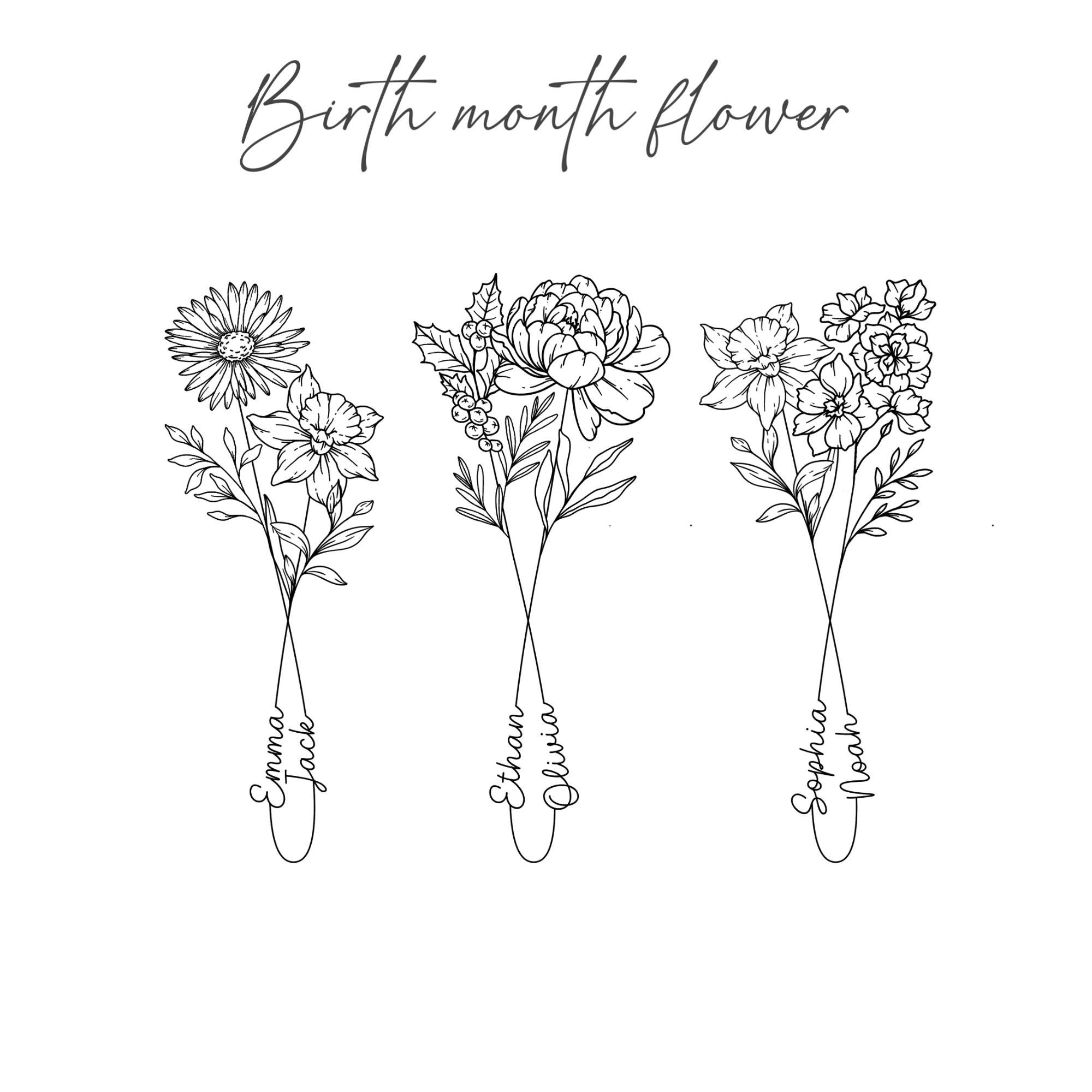 Family Birth Flower Art Print, Birth Flower Tattoo Designs, Birth ...