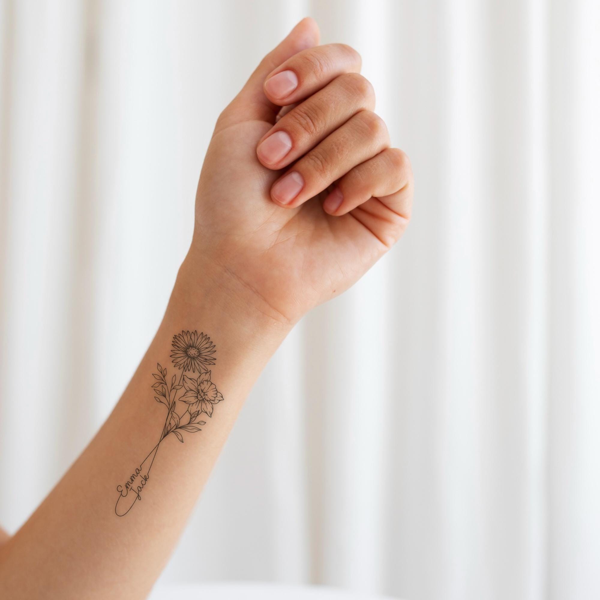 Digital Two Names Birth Month Flower Tattoo Designs, Birth Flower ...