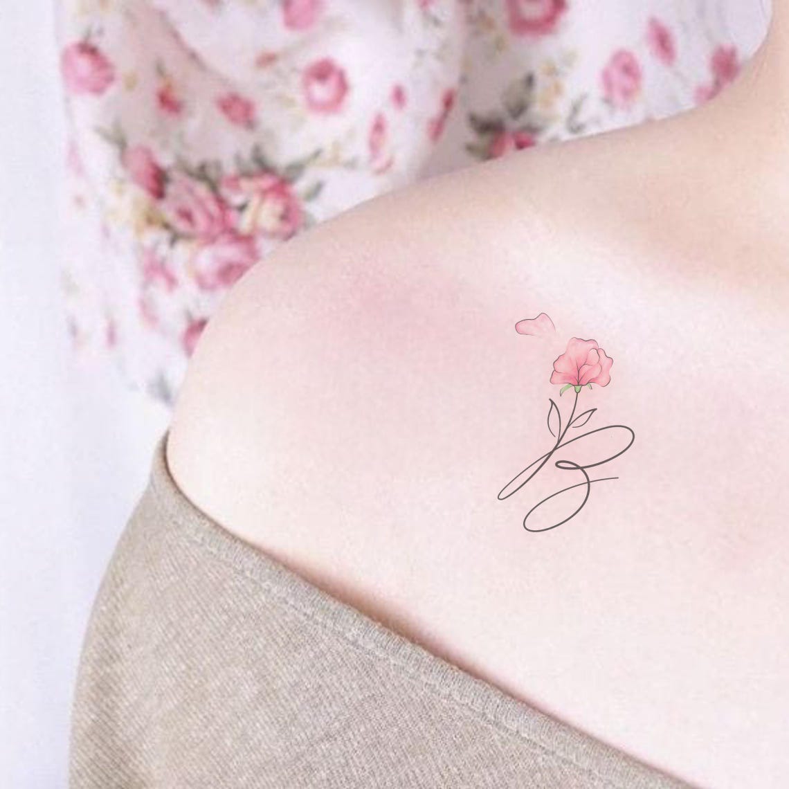 Custom Initial Tattoo Designs With Flower, Floral Initial Tattoo ...