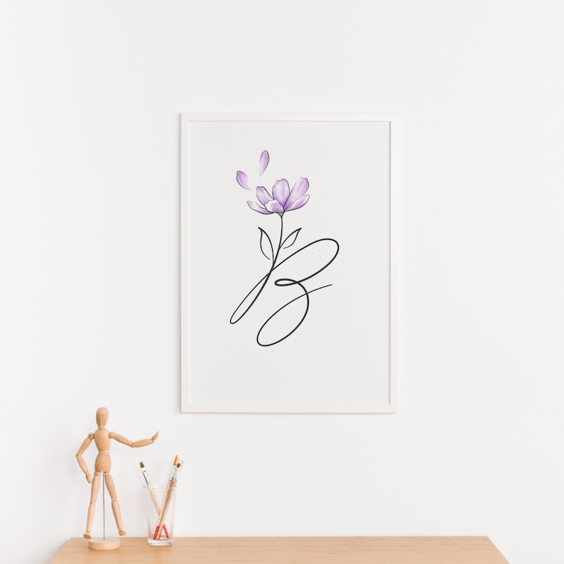 Custom Initial Tattoo Designs With Flower, Floral Initial Tattoo ...