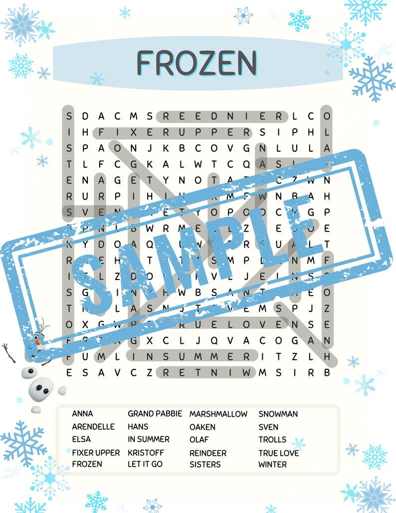 Frozen Word Search Puzzle - Etsy