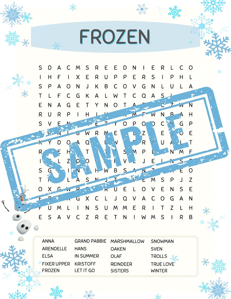 Frozen Word Search Puzzle - Etsy