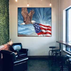 Patriotic Wall Art, Eagle and Flag, American Bald Eagle & Flag, Prints ...