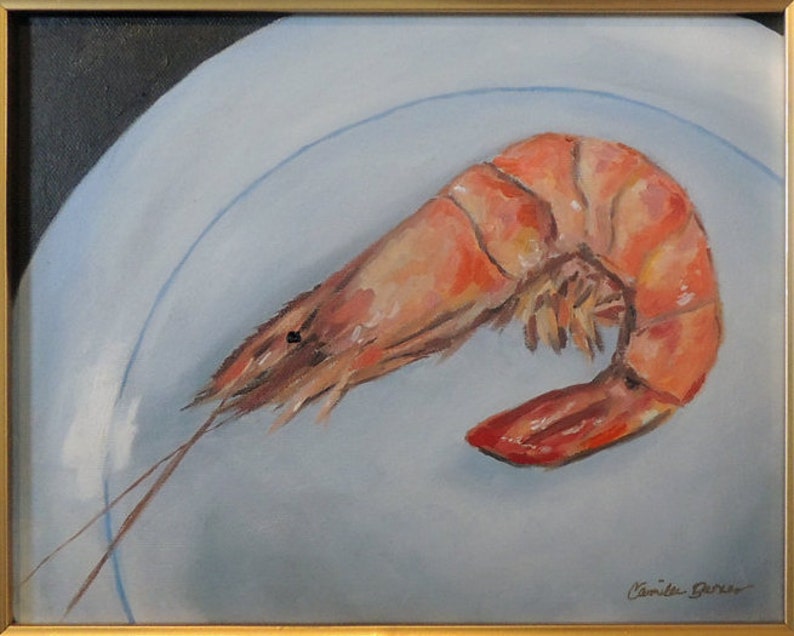 Shrimp on a Plate Painting, Original Oil 8" X 10" Framed, Louisiana ...