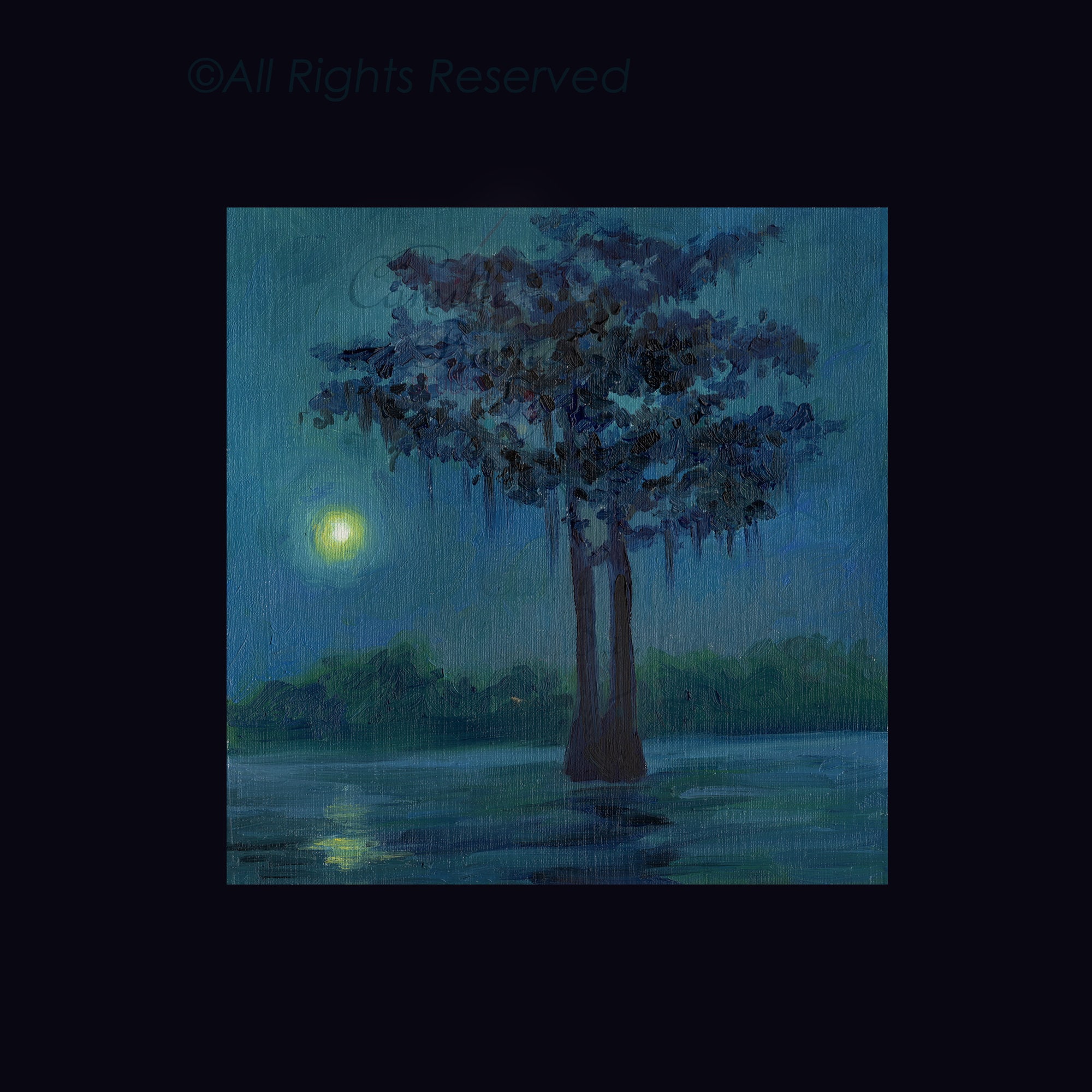Moon Light Cypress Bayou, Marsh Land, Original Oil Painting 6" X 6 ...