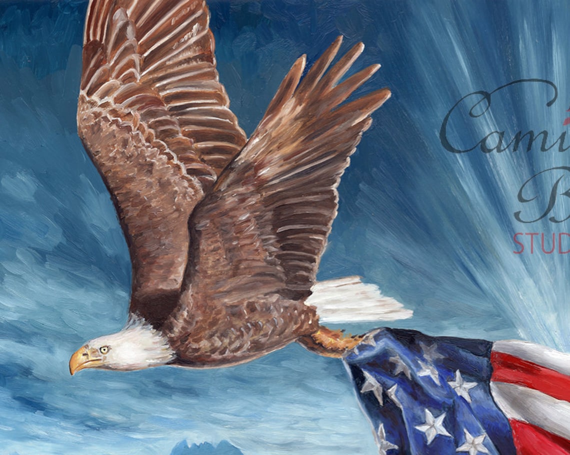 Patriotic Wall art Eagle and Flag American Bald Eagle & | Etsy