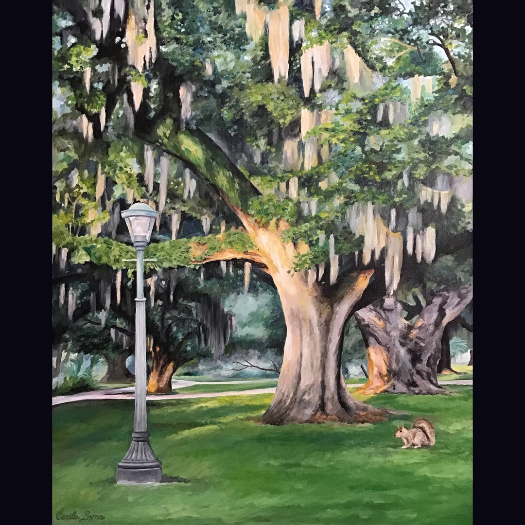 Originaloil Painting: Lamp & City Park Oak, Louisiana Scene - New ...