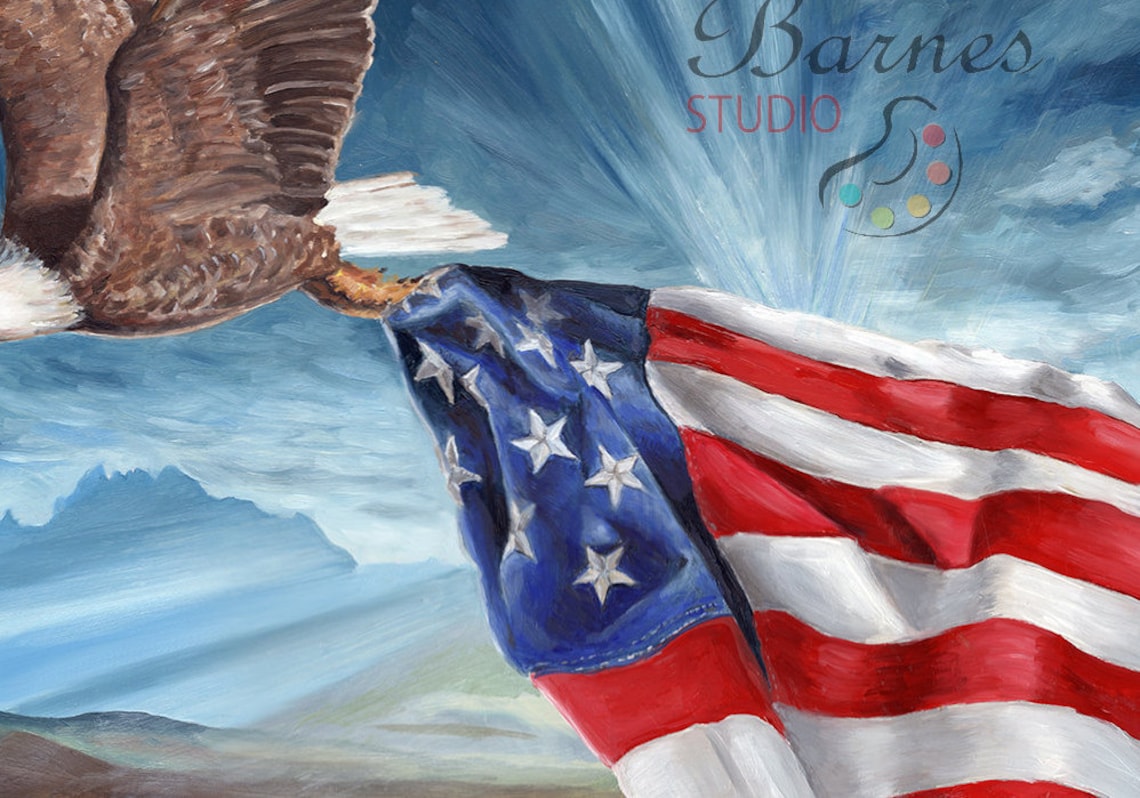Patriotic Wall art Eagle and Flag American Bald Eagle & | Etsy