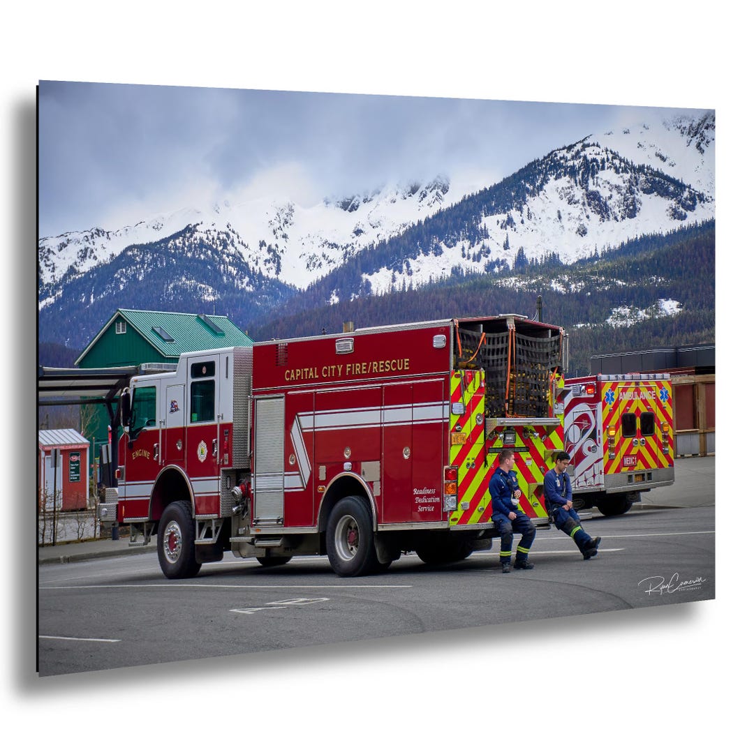 Juneau Alaska Fire Truck & Ambulance Print: Mountain Landscape - Etsy UK