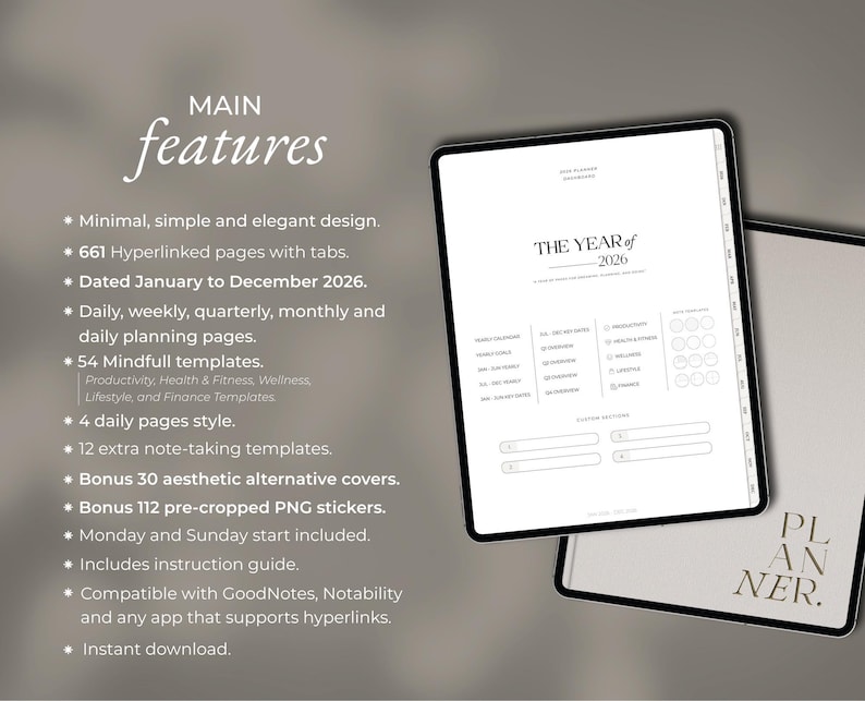 2026 Digital Planner 2026 Minimalist Planner for Goodnotes Planner ...