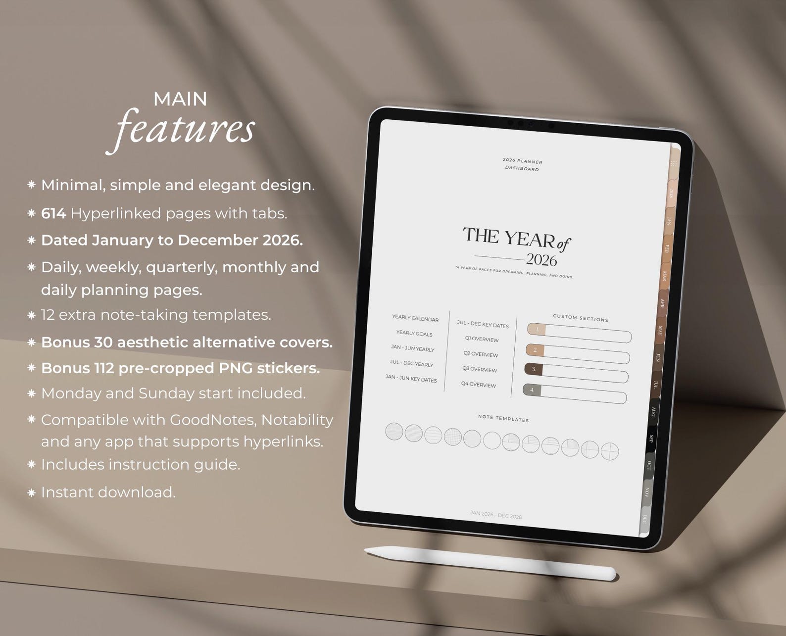 2026 Digital Planner 2026 Minimalist Planner iPad Calendar Goodnotes ...