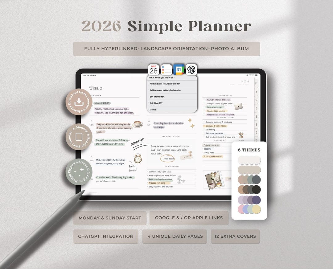 2026 Digital Planner for Goodnotes 2026 Simple Planner Notability ...