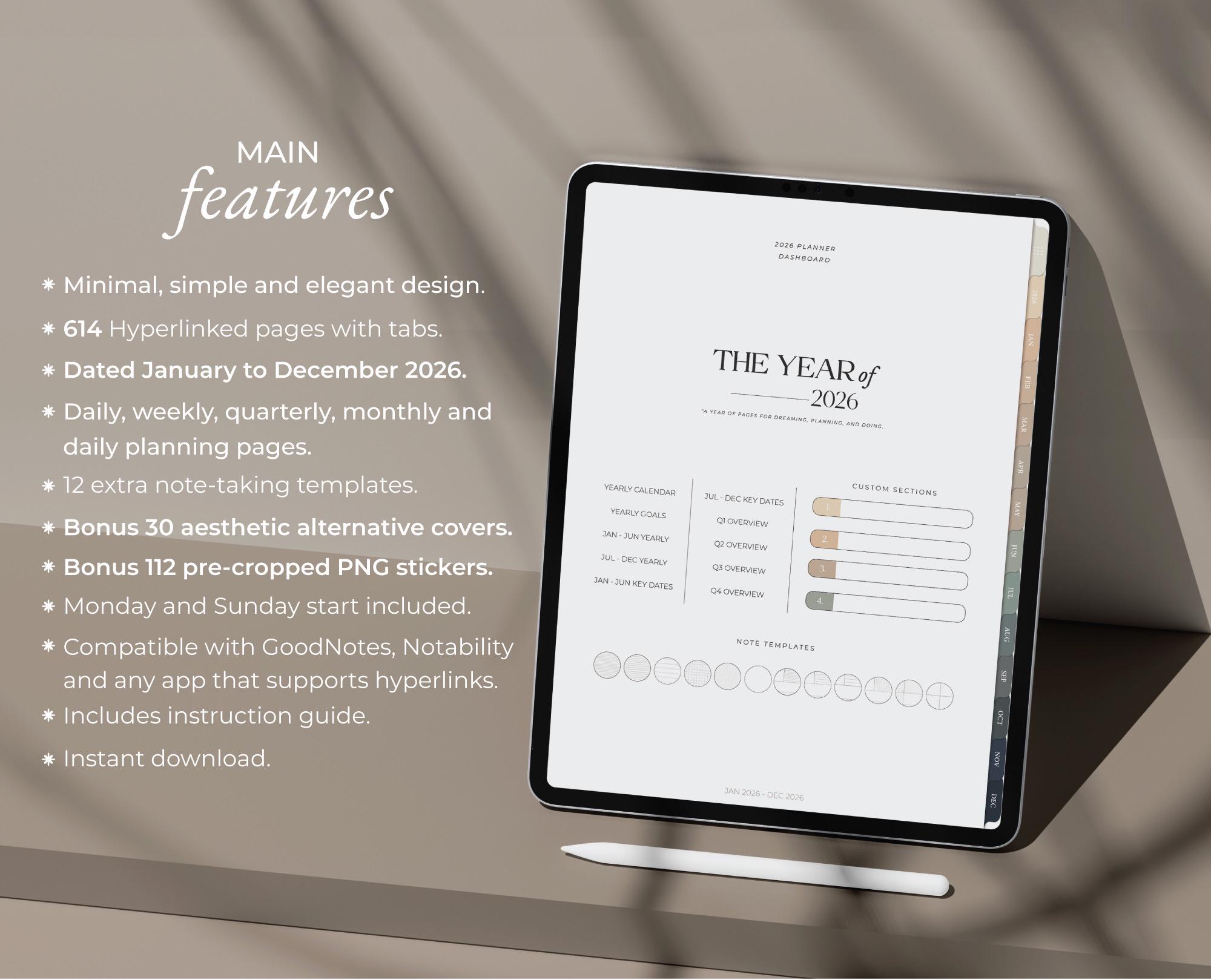 2026 Simple Digital Planner Minimalist Elegant Planner for Goodnotes ...