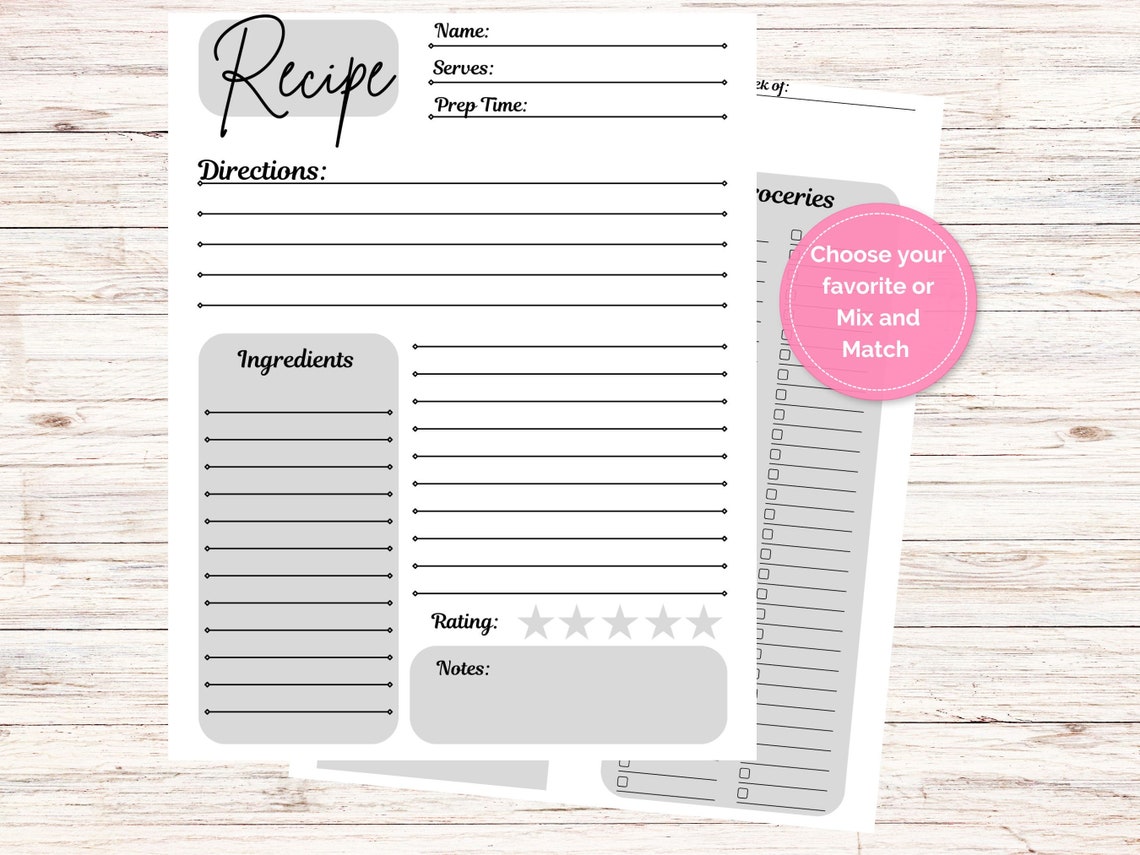 Weekly Menu and Recipe Sheet Bundle | Weekly Meal Planner Bundle ...