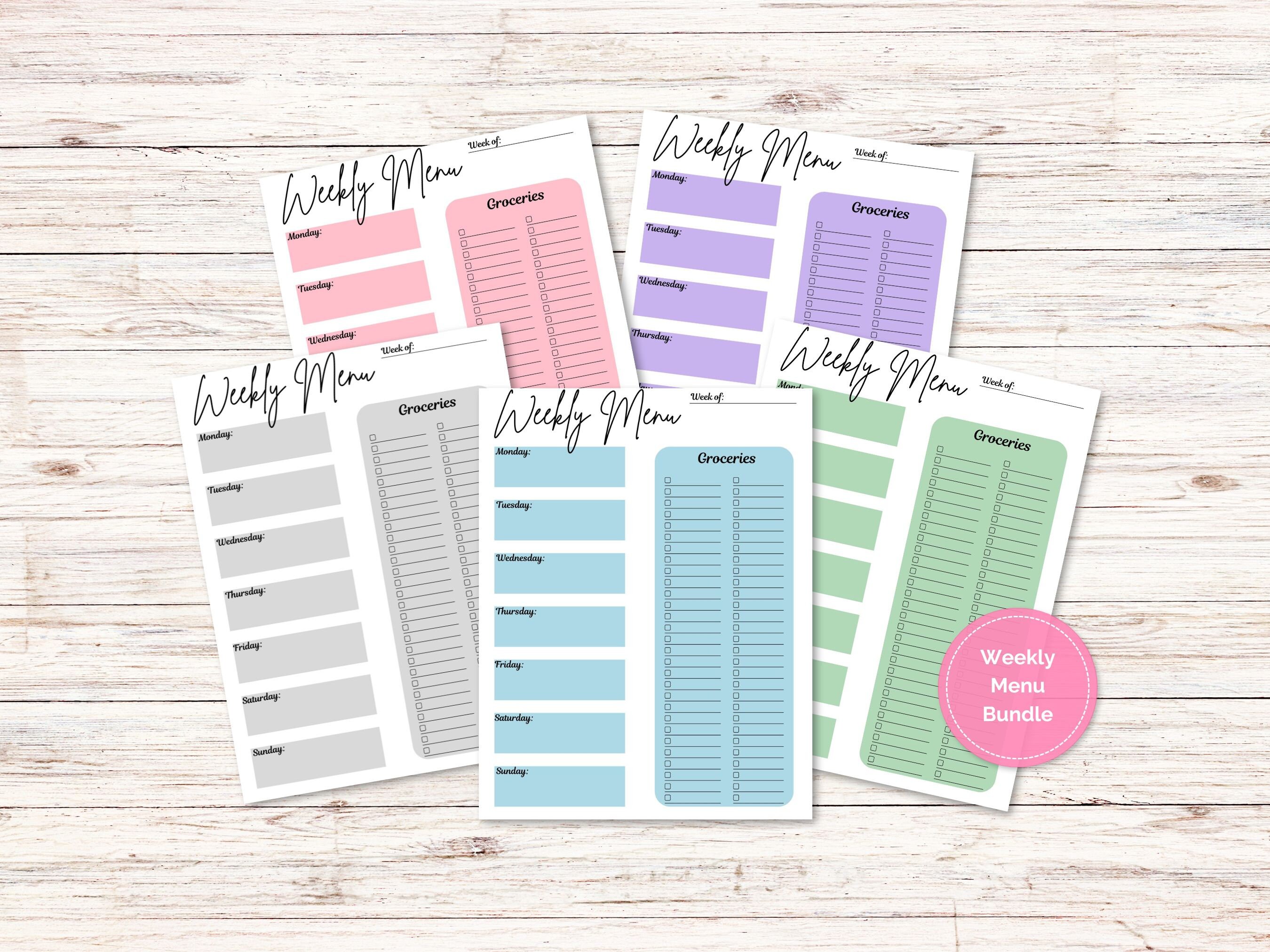 Weekly Menu and Recipe Sheet Bundle | Weekly Meal Planner Bundle ...