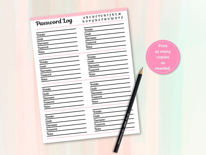 Password Log | Password Keeper | Password Tracker | Printable Password ...