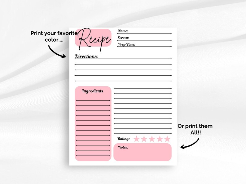 Printable Recipe Sheet Recipe Binder Insert Planner Insert Family ...