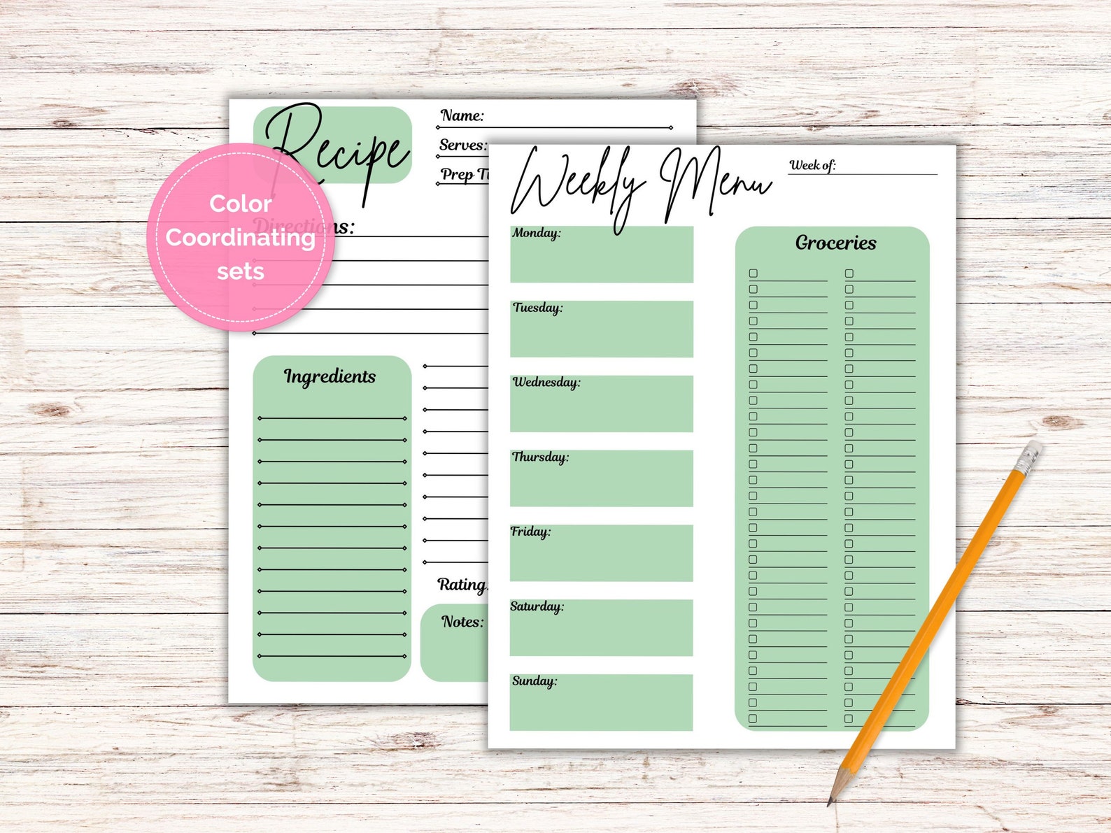 Weekly Menu and Recipe Sheet Bundle | Weekly Meal Planner Bundle ...