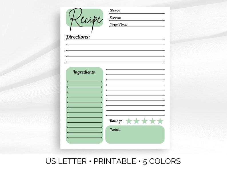 Printable Recipe Sheet Recipe Binder Insert Planner Insert Family ...