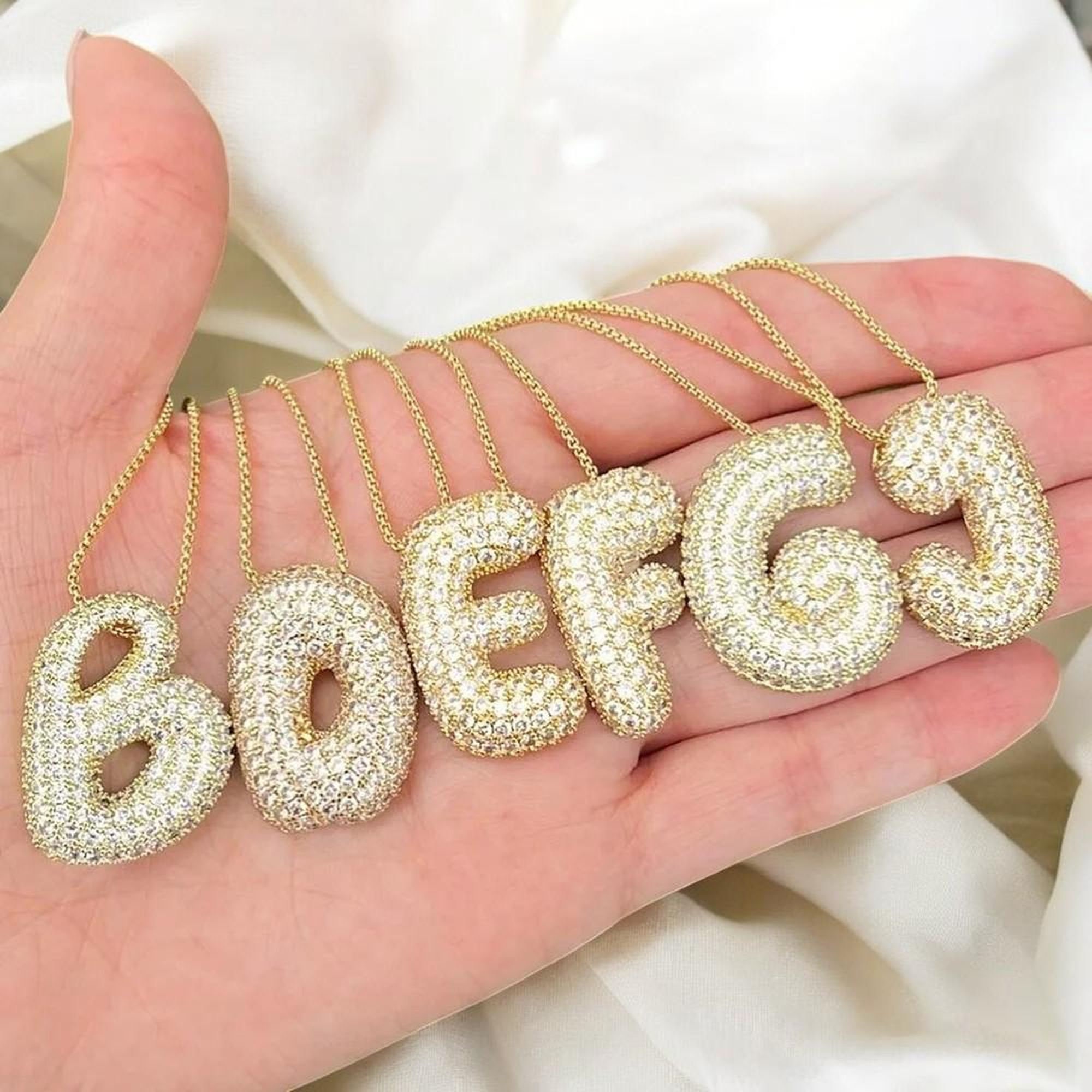 Custom Bubble Letter Pendant With Rope Chain | Minimalist Iced Out CZ ...