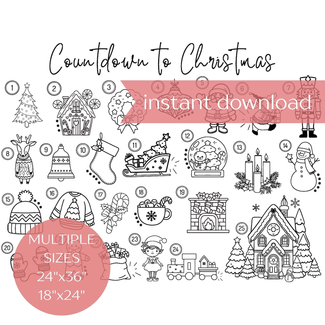 Christmas Advent Calendar Coloring Page Digital Download - Etsy