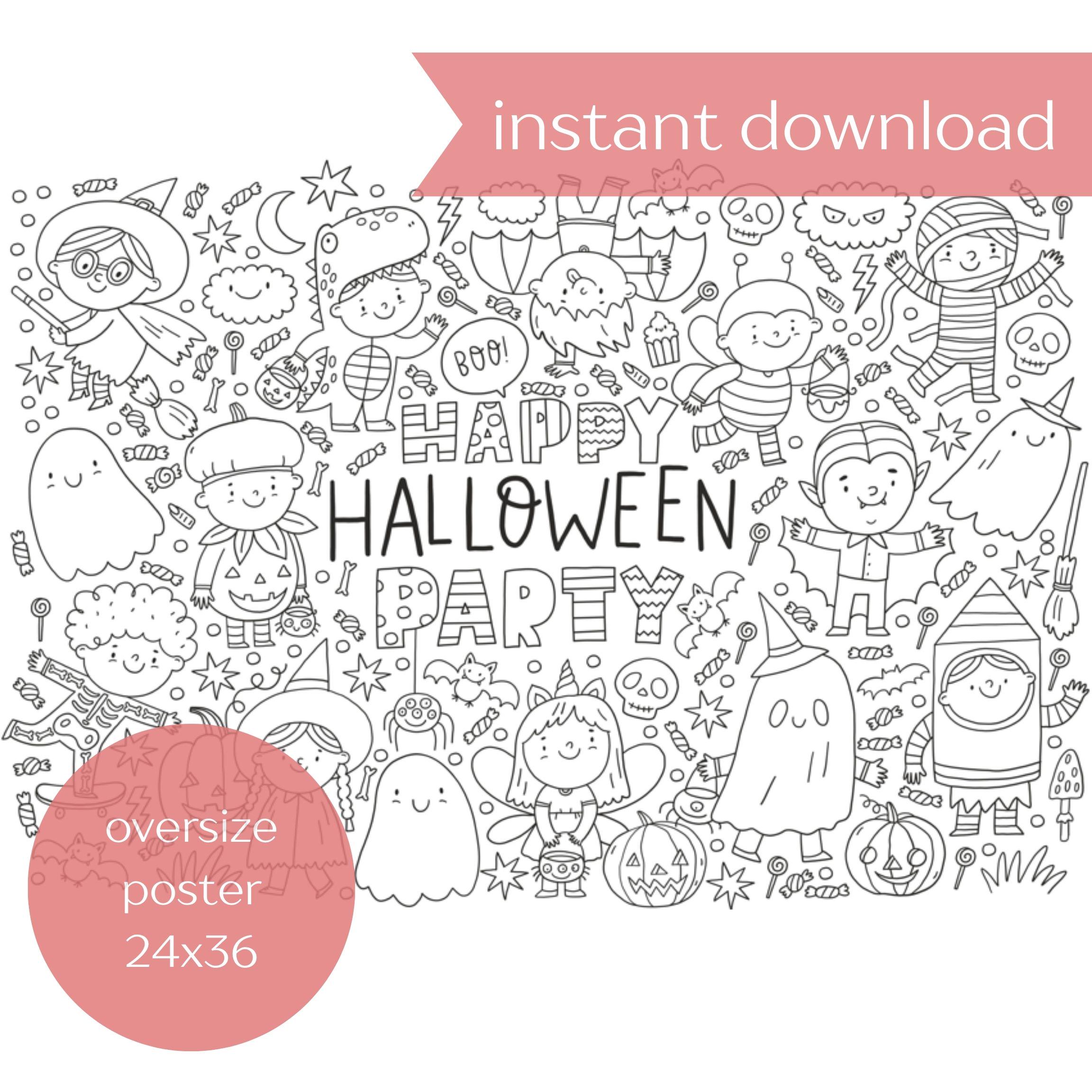 4 Set Halloween Coloring Posters, Digital Files, Instant Download, PDF ...