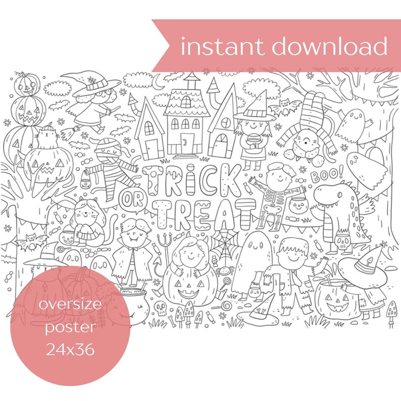 4 Set Halloween Coloring Posters, Digital Files, Instant Download, PDF ...