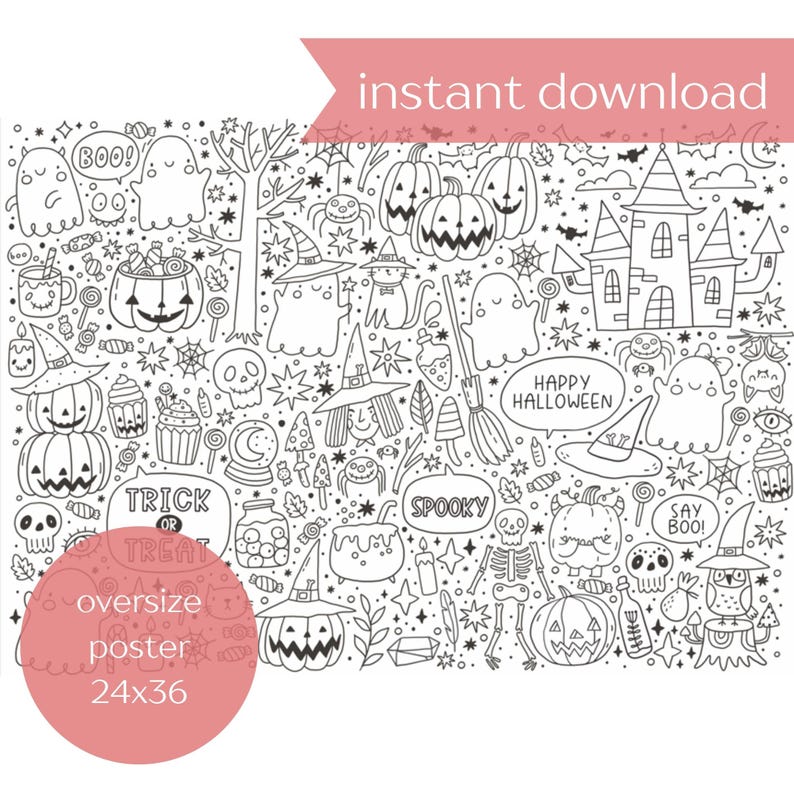 4 Set Halloween Coloring Posters, Digital Files, Instant Download, PDF ...