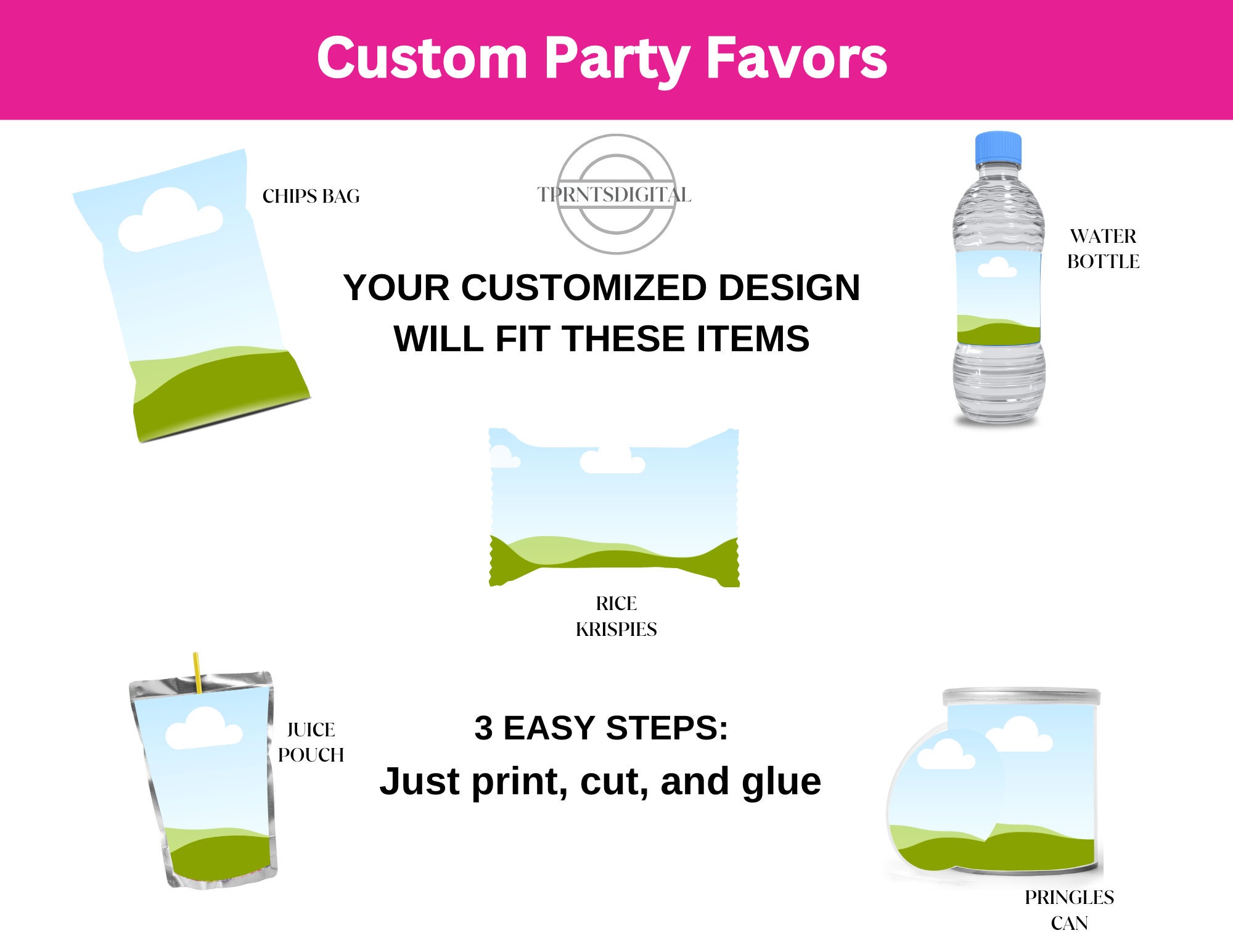 ROBLOX PARTY FAVORS Bundle- Chips Bag, Juice Labels, Water Bottle ...