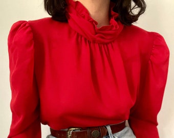 Red Ruffle Blouse | Etsy