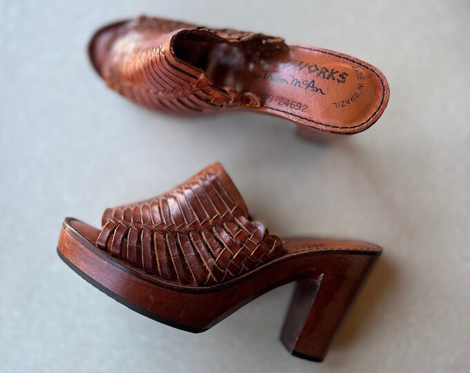 70s Leather Wooden Brazilian Clogs Heels Boho- Size 7 - Etsy