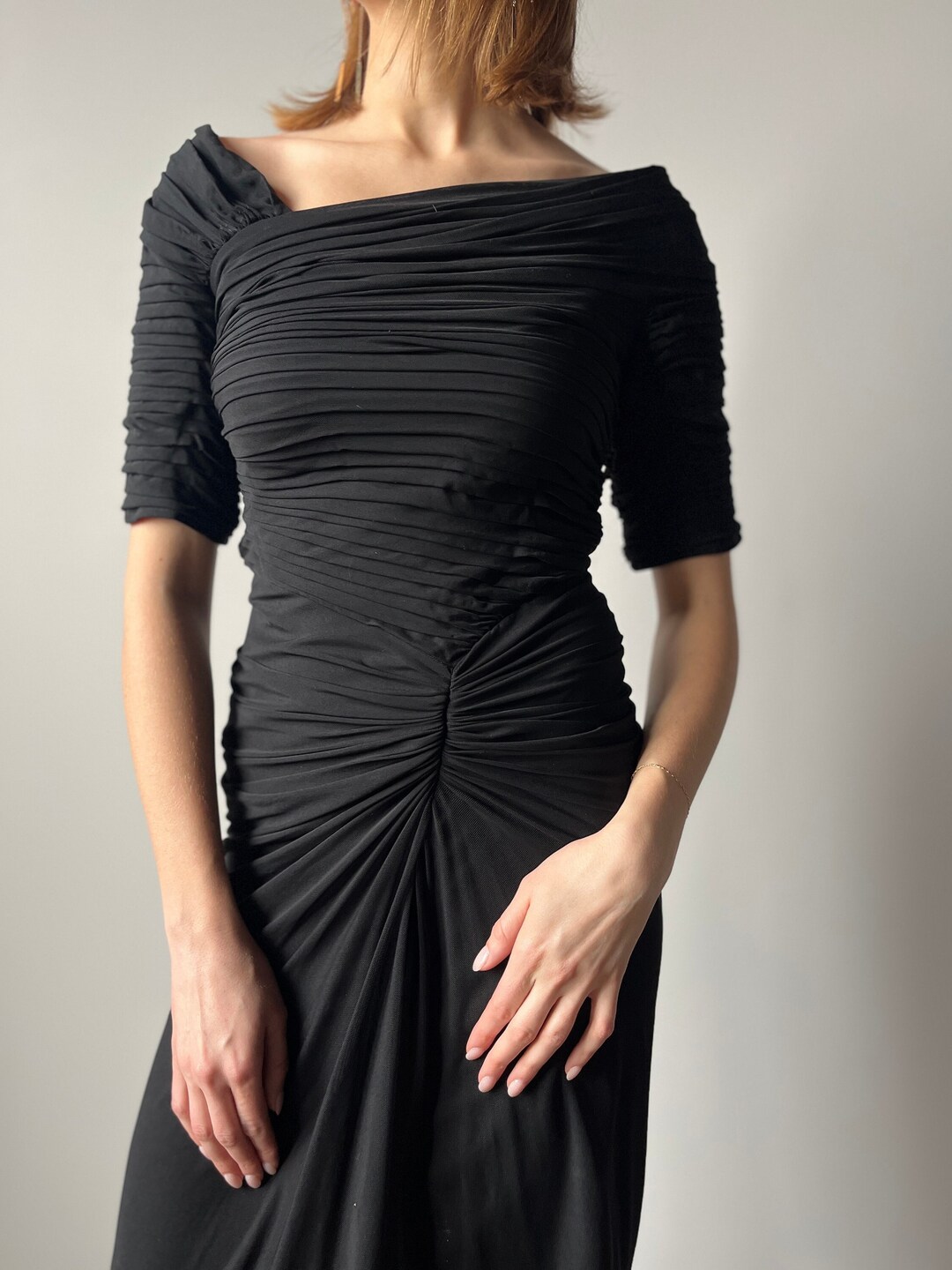 Bandage off Shoulder Ruched Midi Dress Tadashi Size S - Etsy
