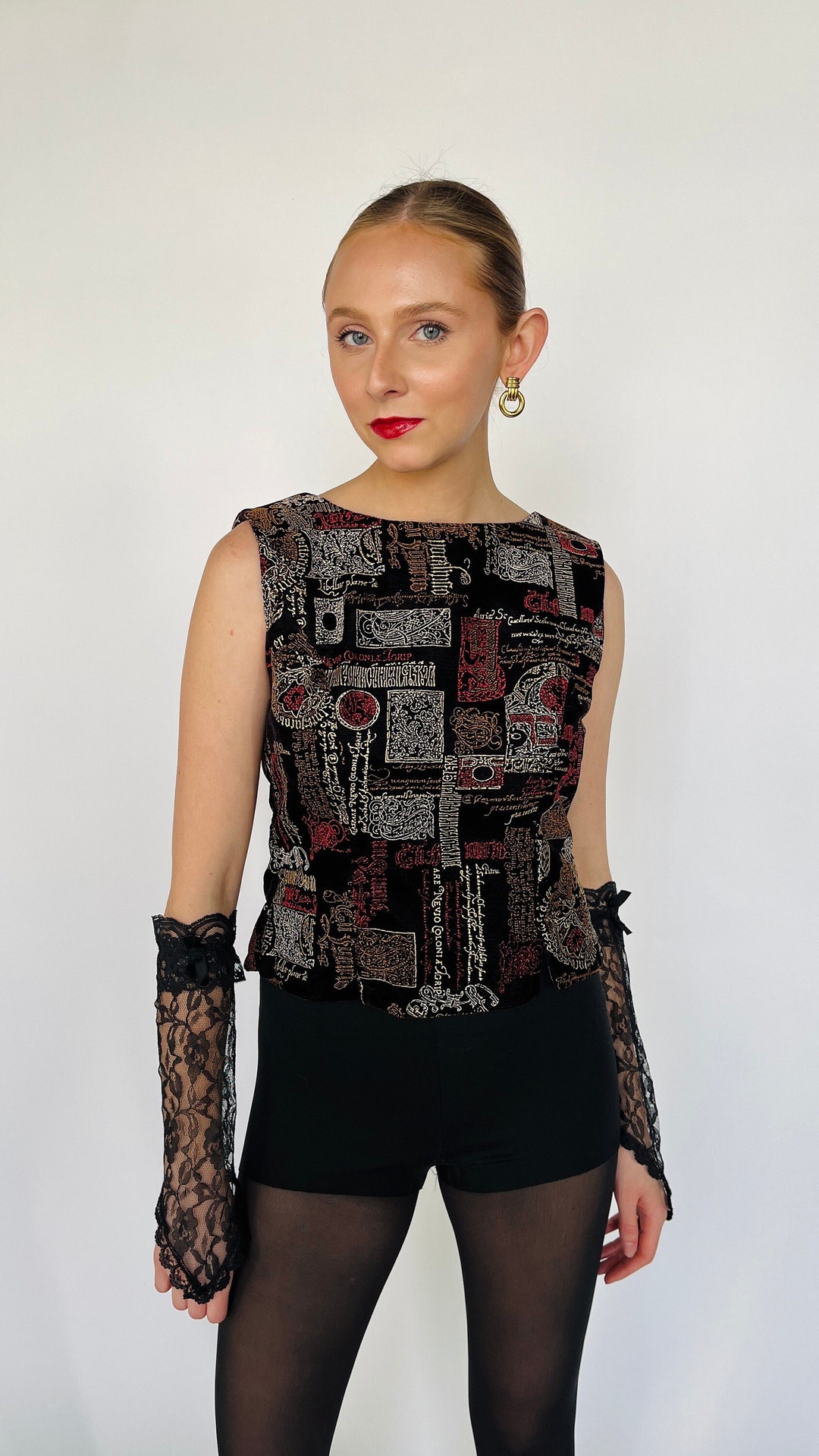 90's Romantic Victorian Gothic Latin Cursive Top Size S - Etsy