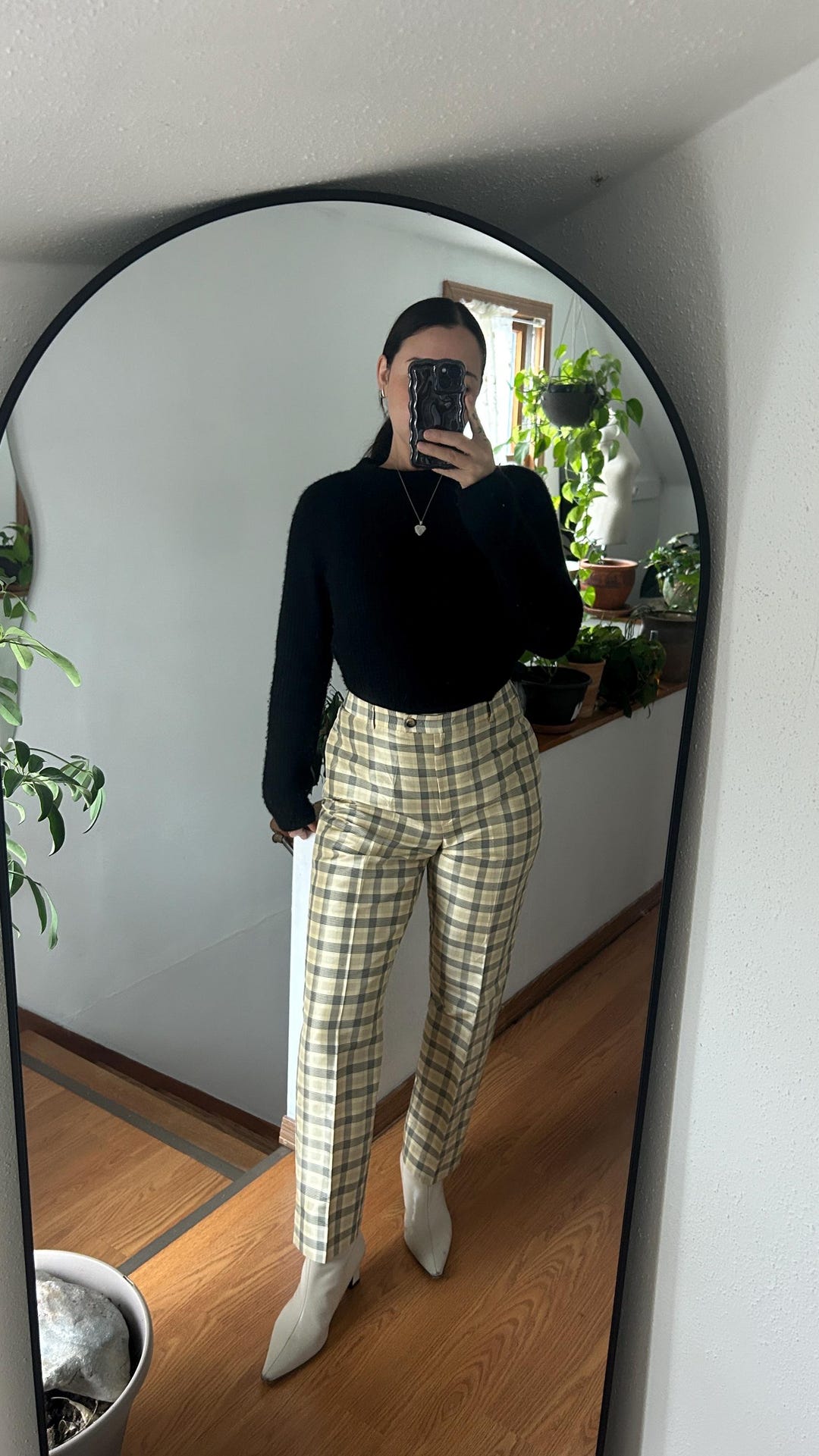 VINTAGE Raw Silk Trousers Pale Yellow Pleated High Rise Check Plaid ...