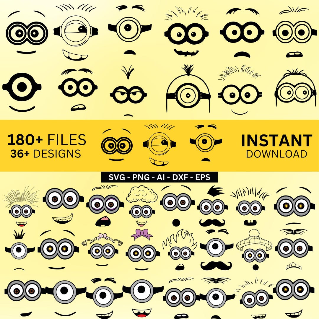 Minions Face Files, Vector Bundle, Clip Art, Silhouette, Cut Files for ...