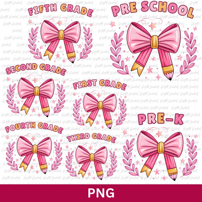 Coquette Pencil Png Bundle, Retro Teacher Png, 1st Day of School Png ...