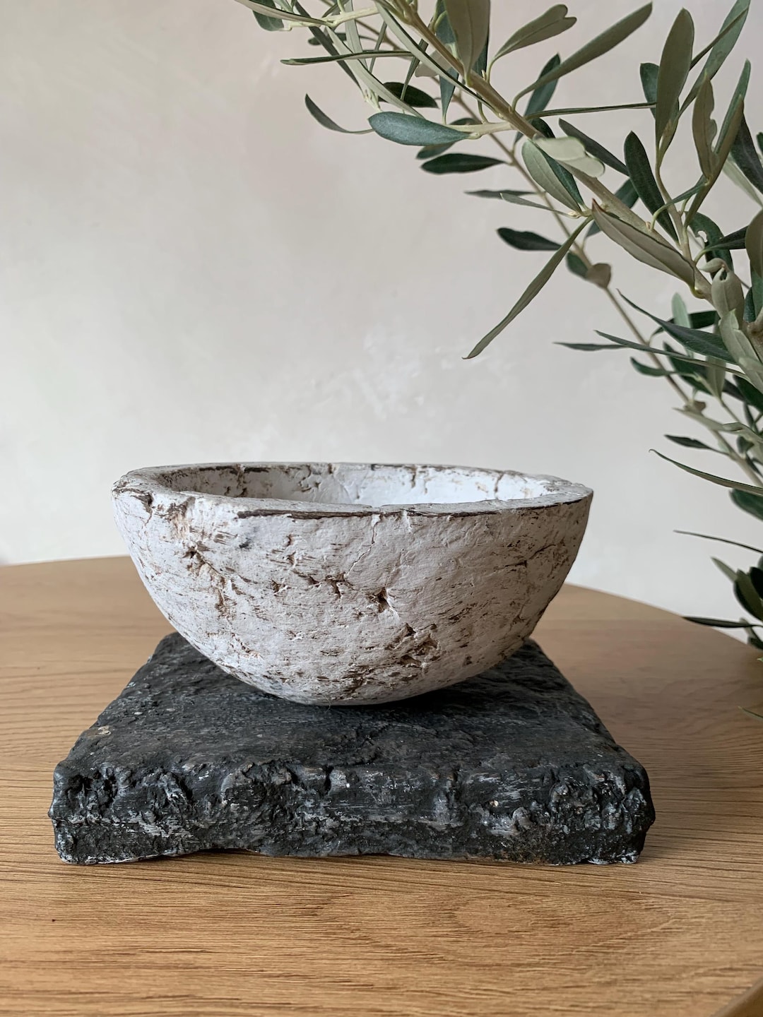 Handmade Papier-mâché Decorative Bowl With Base Like Stone Wabi Sabi ...
