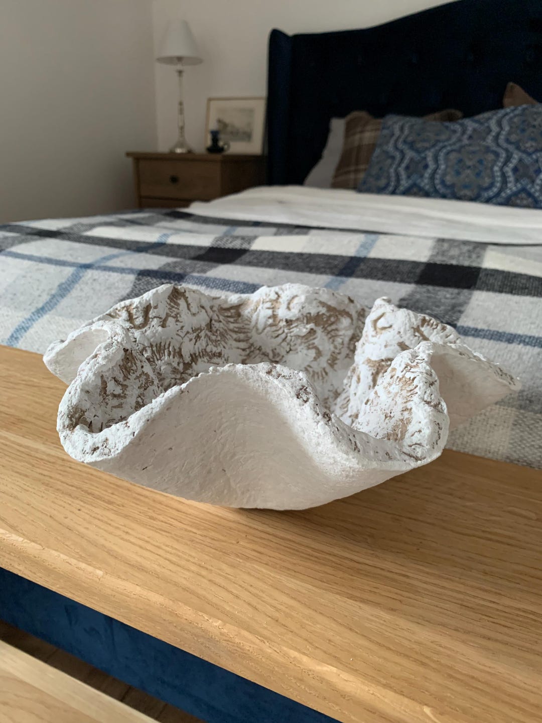 Decorative Bowl Paper Mâché Coastal Hampton Shell Embossed Beige White ...