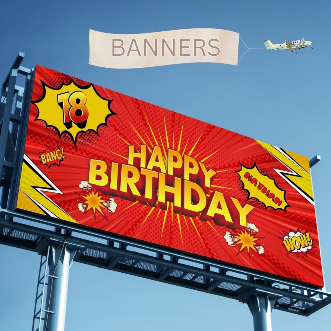 18th Personalised Comic Birthday Banner Pop Art Birthday Banner, Bright ...