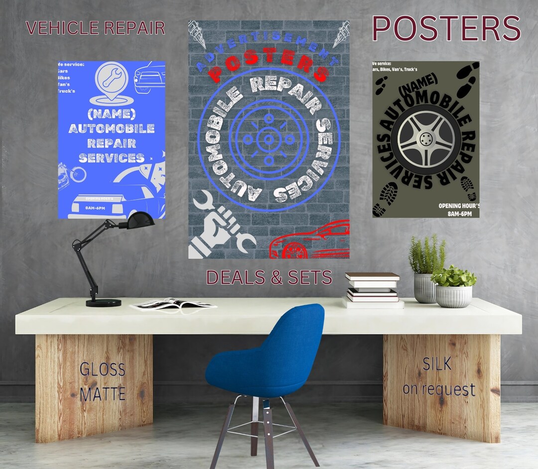 Automobile Repair Posters Garage Wall Decor, Car&bike Repair Print ...