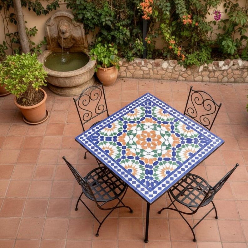 Colorful Moroccan Mosaic Table - Handmade Square Patio Table With ...