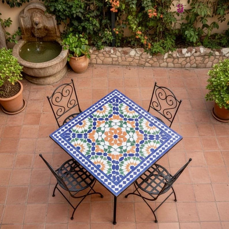 Colorful Moroccan Mosaic Table - Handmade Square Patio Table With ...