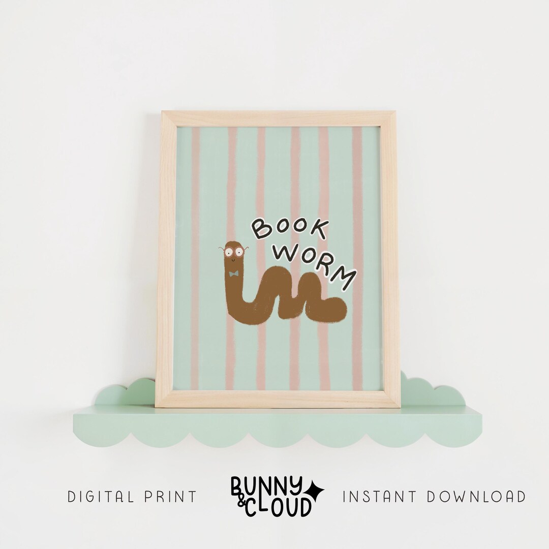 Book Worm Print Kids Poster Reading Corner Sign Book Poster Pastel ...