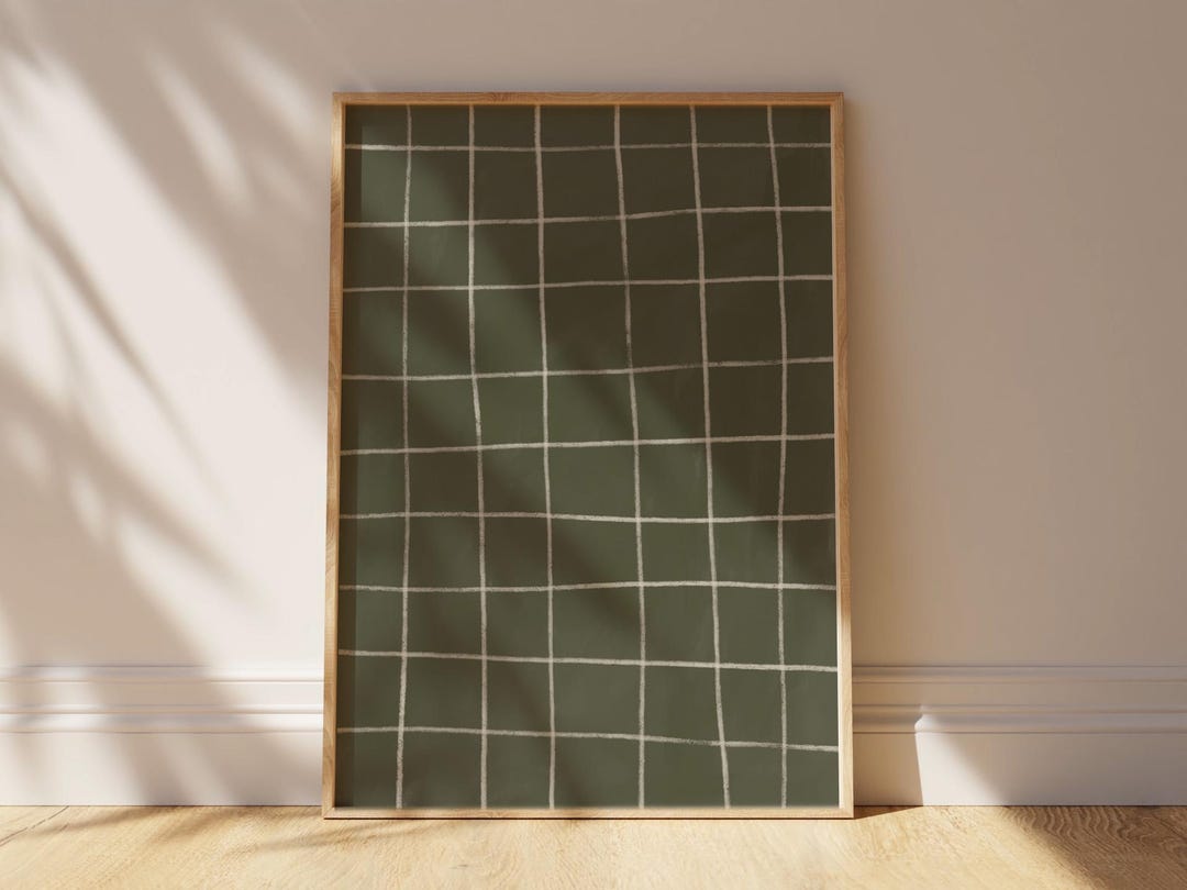 Olive Green Checkered Art Print Digital Wall Art for Kids Room Neutral ...
